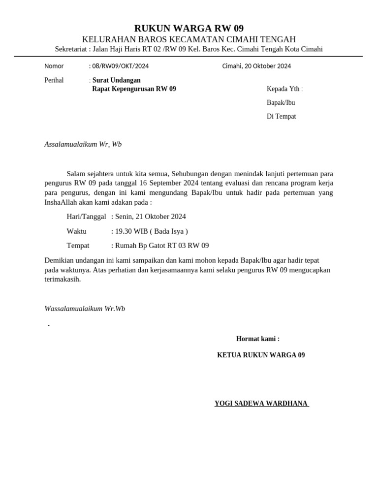 Surat Undangan Rapat RW | PDF