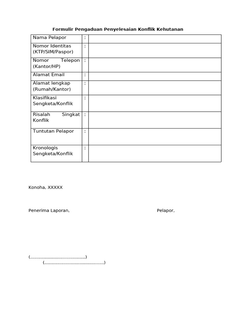 Contoh Formulir Pengaduan Resolusi Konflik | PDF | Hukum | Sejarah