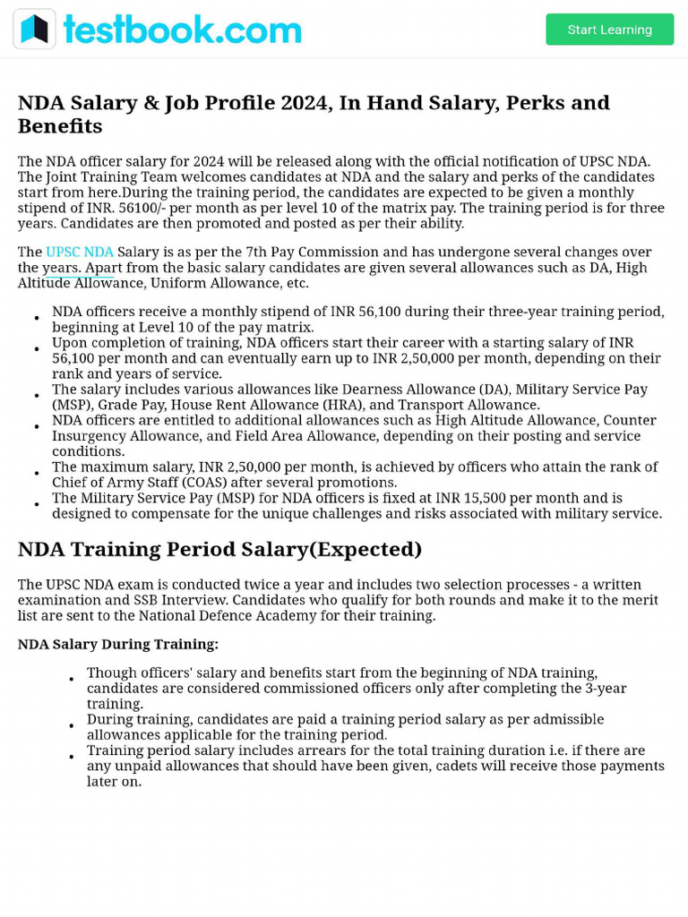NDA Salary & Job Profile 2024, in Hand Salary, Perks and Benefits | PDF