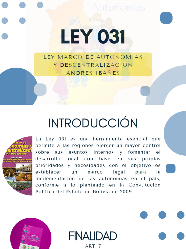 Ley 031 Marco de Autonomias y Descentralizacion | PDF | Estado (política) | Gobierno