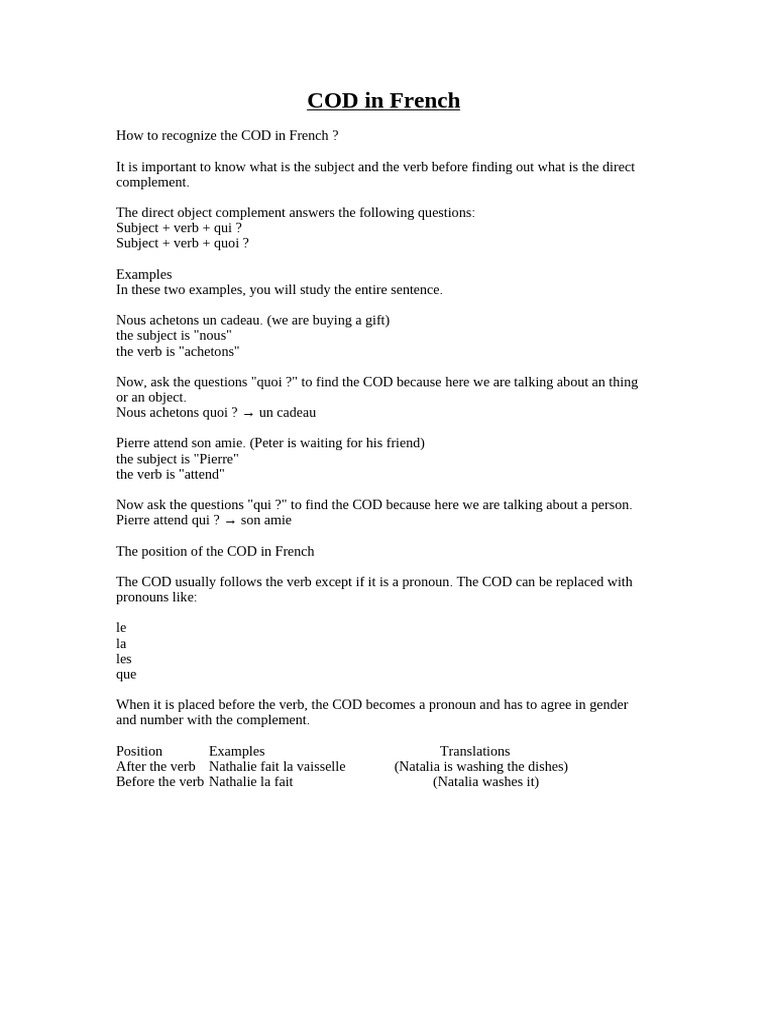 COD in French | PDF