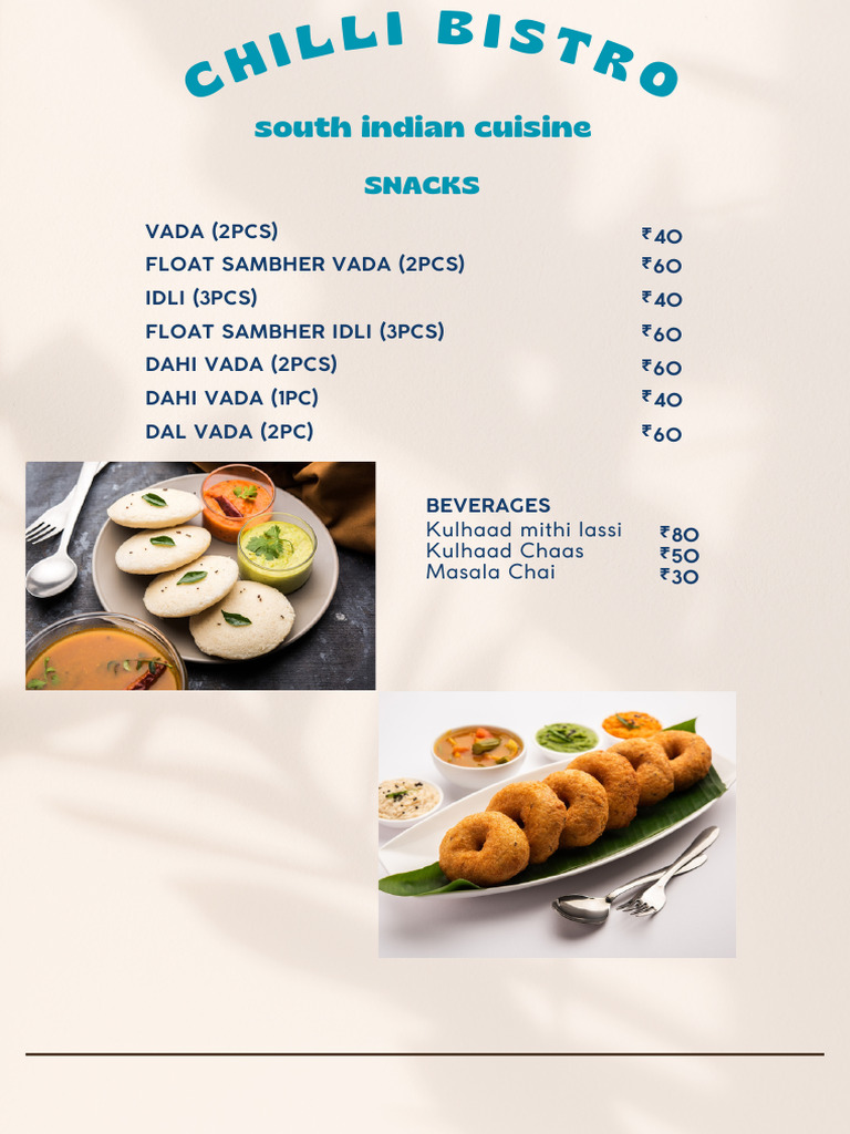 Chilli Bistro South Indian PDF | PDF | Indian Cuisine | Foods