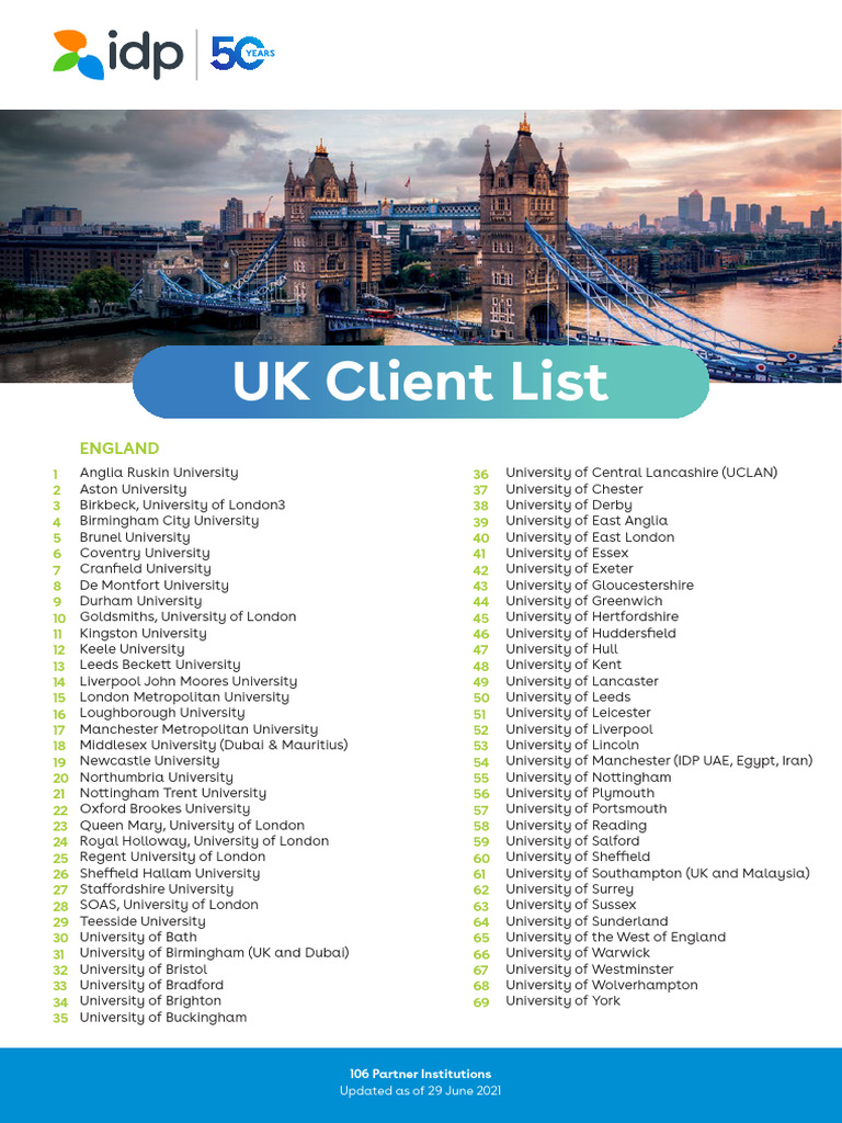 Updated UK IDP Client List - PDF June 2021 | PDF | Academic ...