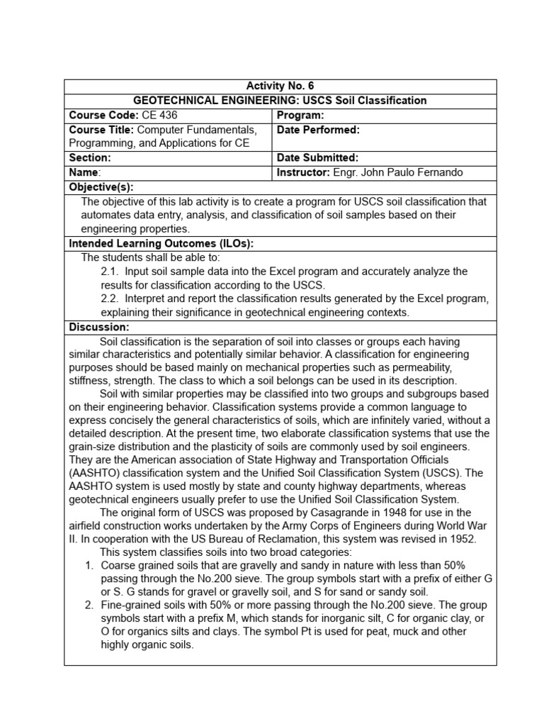 Computer Aided Drafting 2 Laboratory Pdf Silt Clay