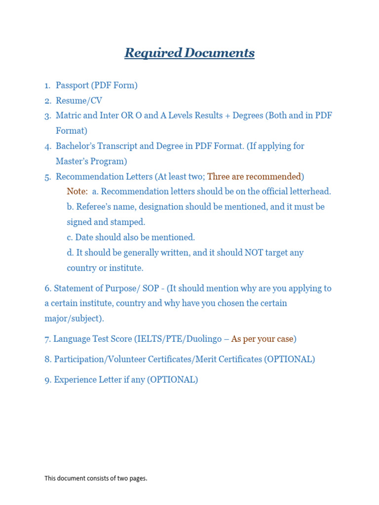 Required Documents List - Final | PDF | Business | Foreign Language Studies