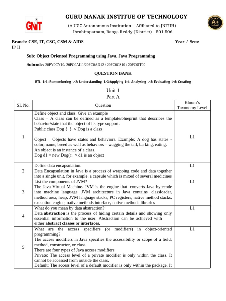 2-2 OOP Java QB-Answers | PDF | Class (Computer Programming) | Method (Computer Programming)