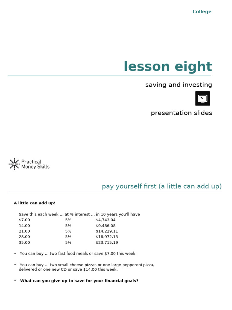 Saving and Investing Basics for College | PDF | Stocks | Bonds (Finance)