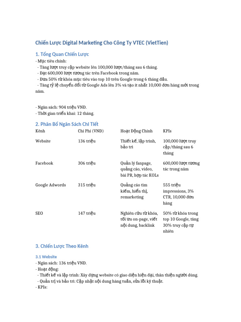 Chien Luoc Digital Marketing VTEC | PDF