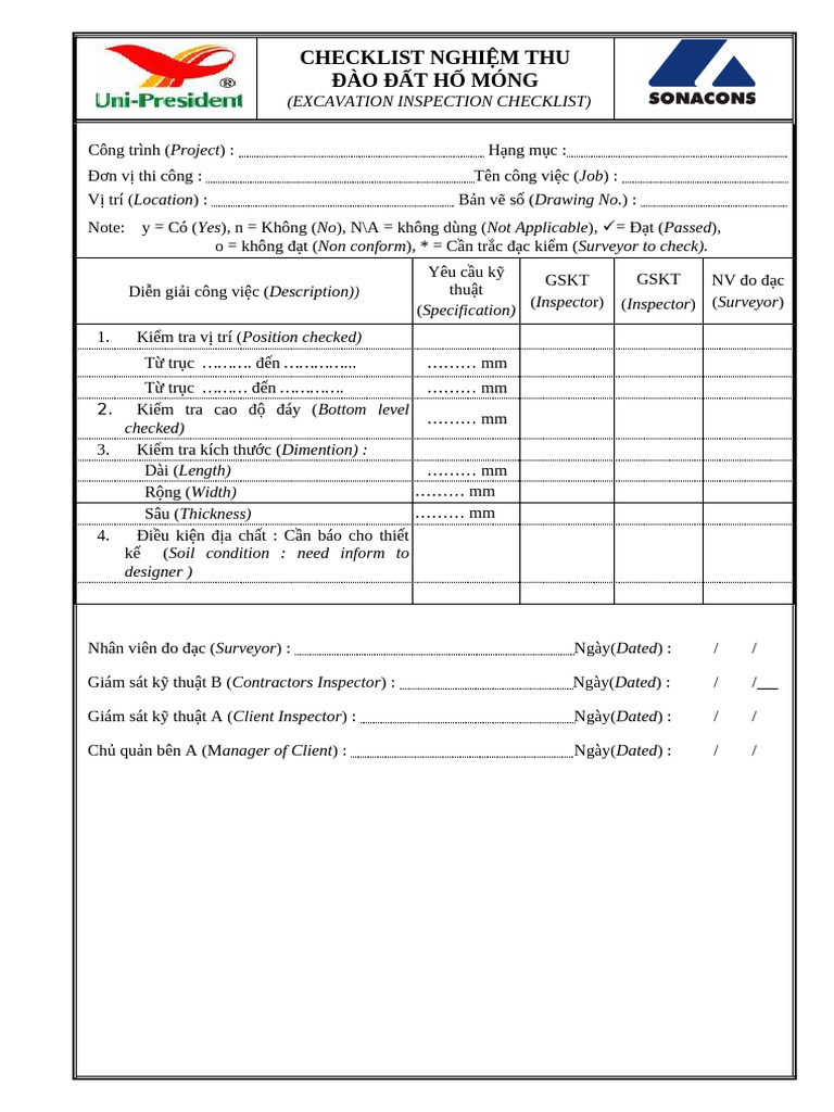 BM 03 - QT 7.5 (01) Checklist Nghiem Thu Dao Dat Ho Mong | PDF