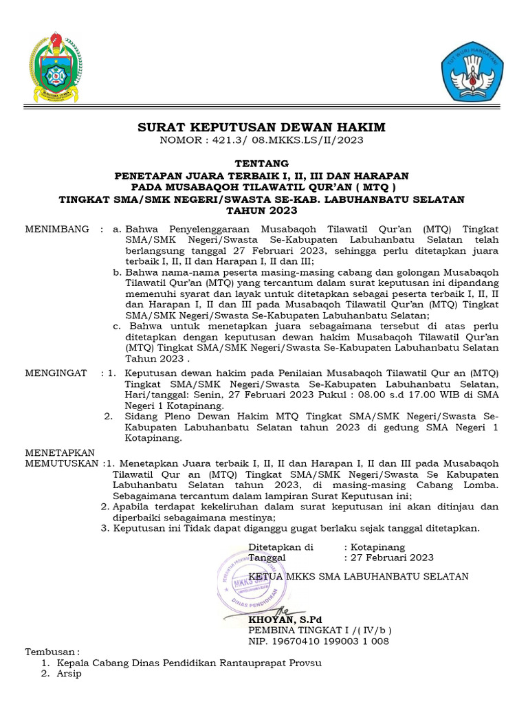 Juara MTQ SMA/SMK Labuhanbatu Selatan | PDF