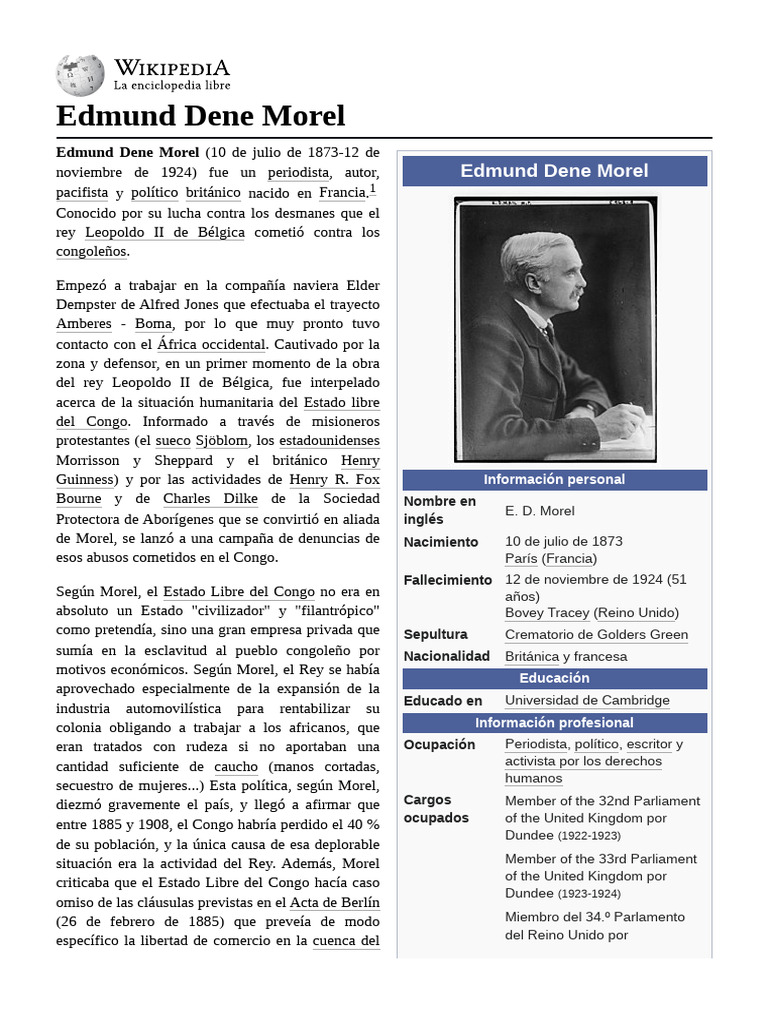 Edmund Dene Morel: Activista y Periodista | PDF