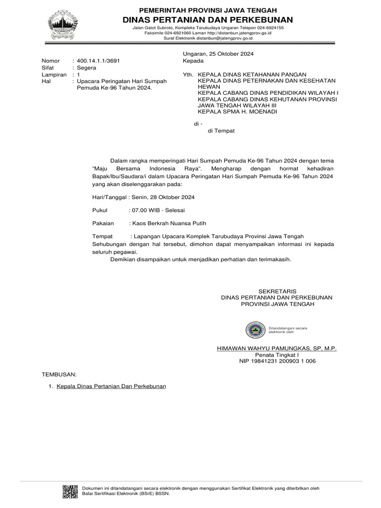 Surat Undangan Upacara Sumpah Pemuda Lingk. Tarubudaya th.2024 | PDF