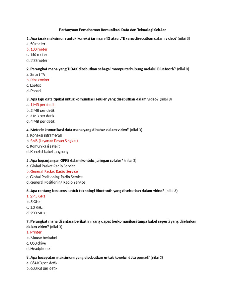Nazva Gita Katresna Pertanyaan Pemahaman Komunikasi Data Dan Teknologi Seluler | PDF | Komputer