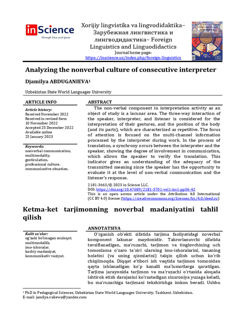 Analyzing The Nonverbal Culture of Consecutive Interpreter 1curadbr | PDF | Nonverbal ...