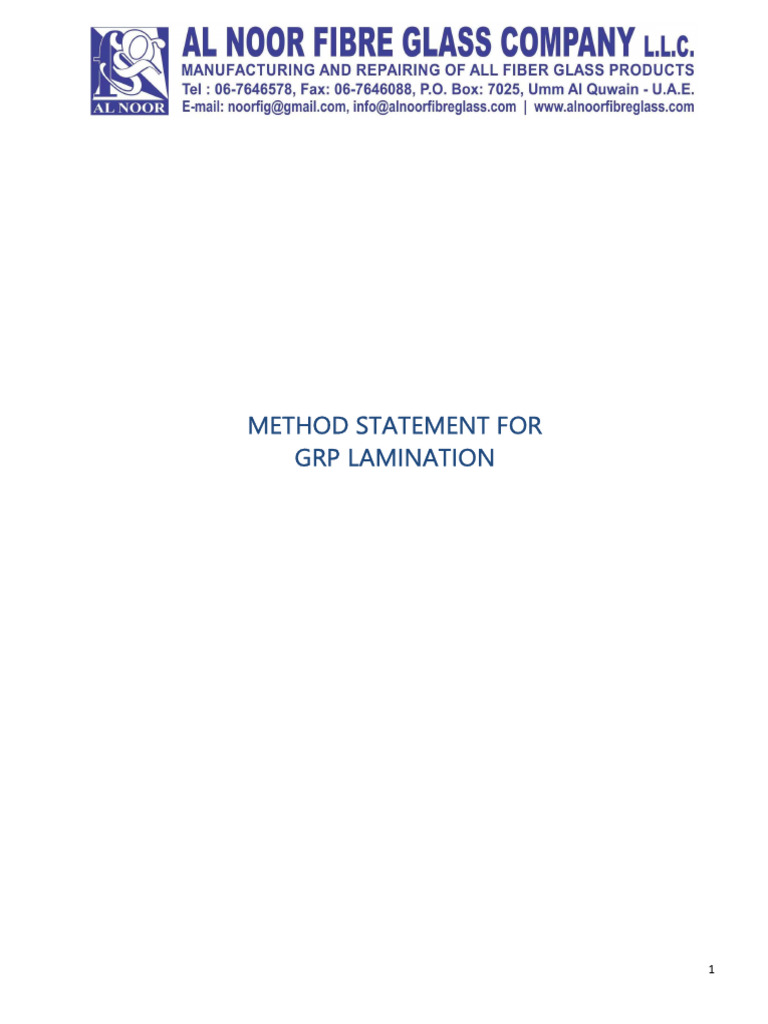 GRP Lamination Method Statement | PDF | Technology & Engineering