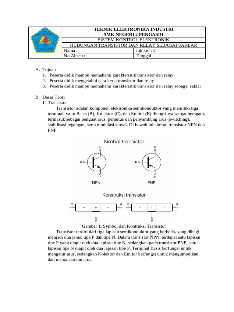 Jobsheet Praktikum Transistor Dan Relay Proteus | PDF