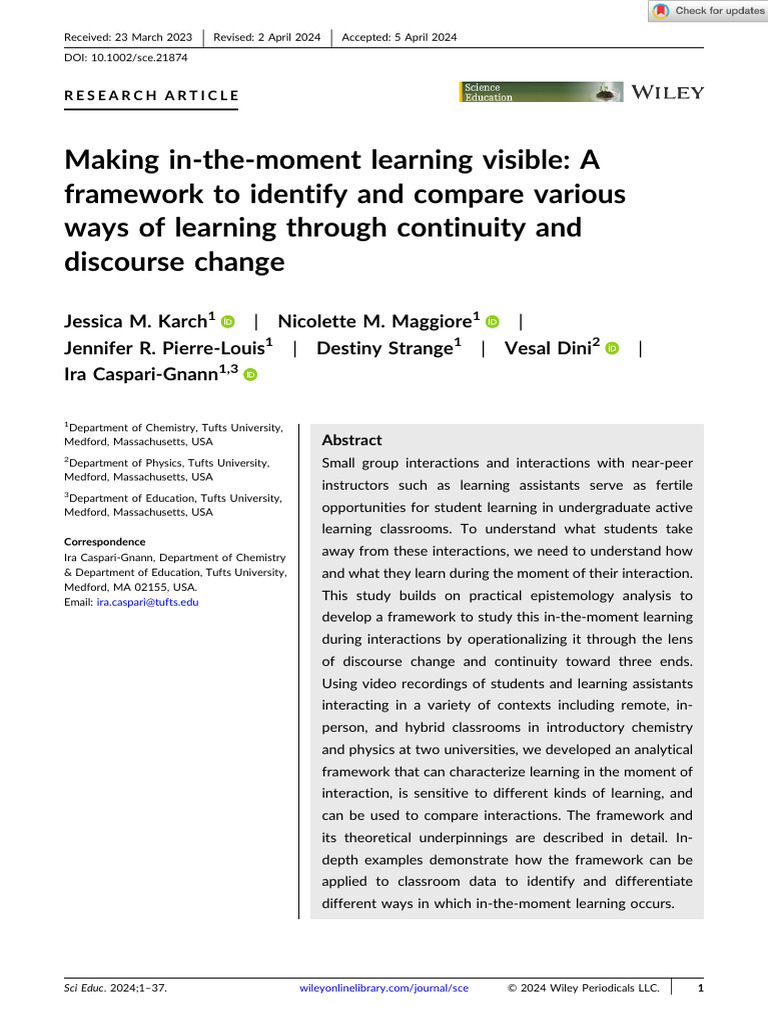 Karch Etal SciEd 2024 Inthemoment | PDF