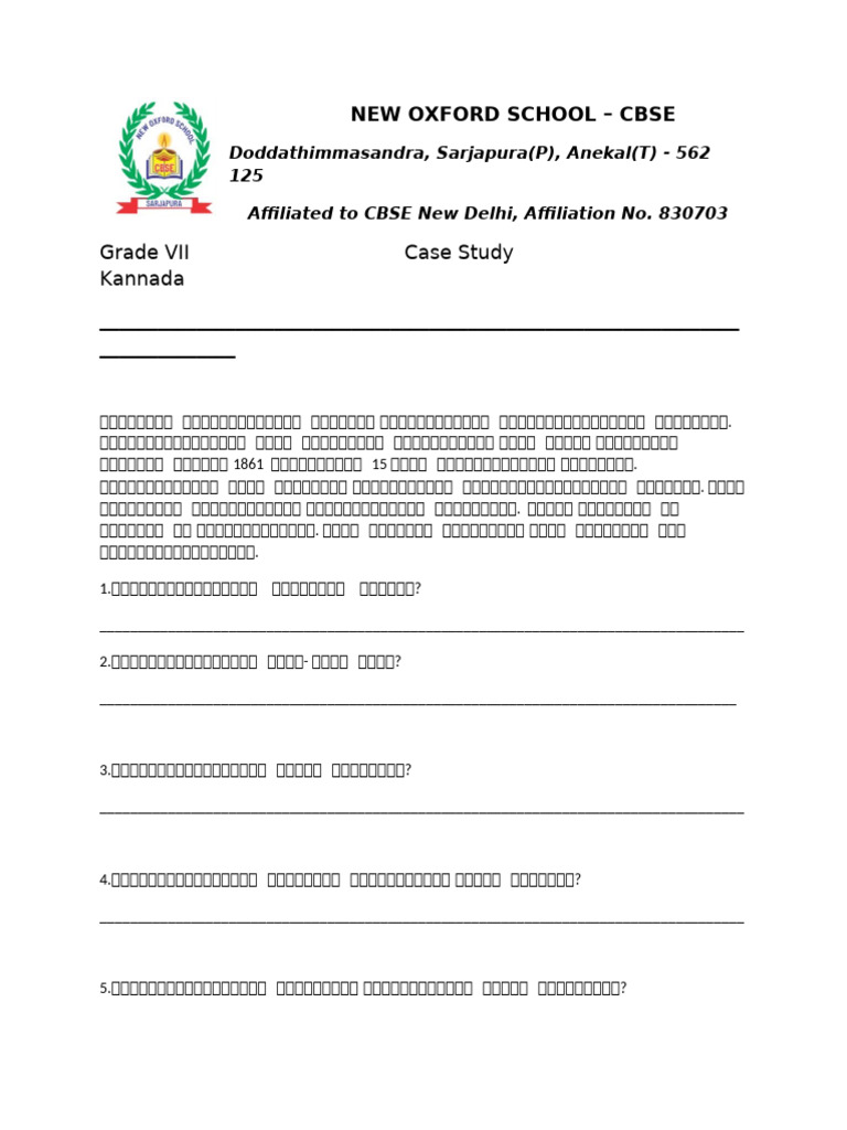 Case Study Grade VIIkannada | PDF