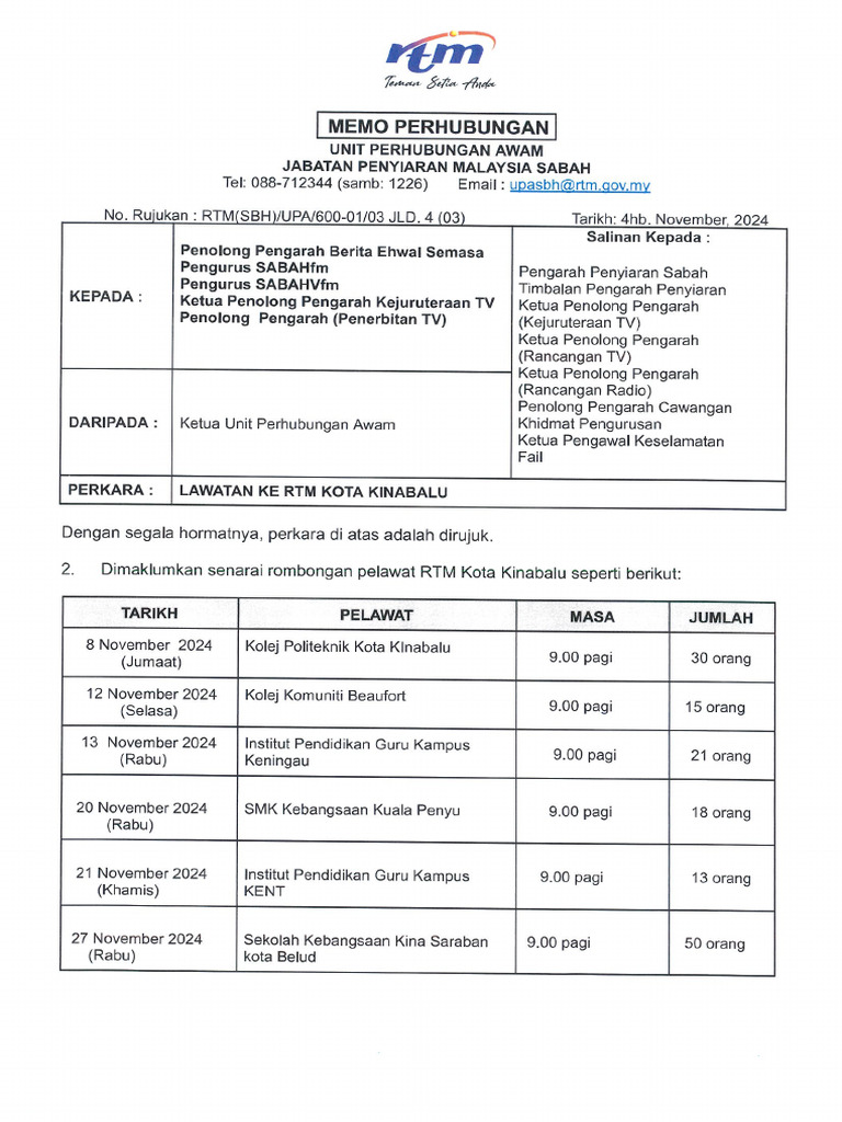 Memo Lawatan Nov.24 | PDF