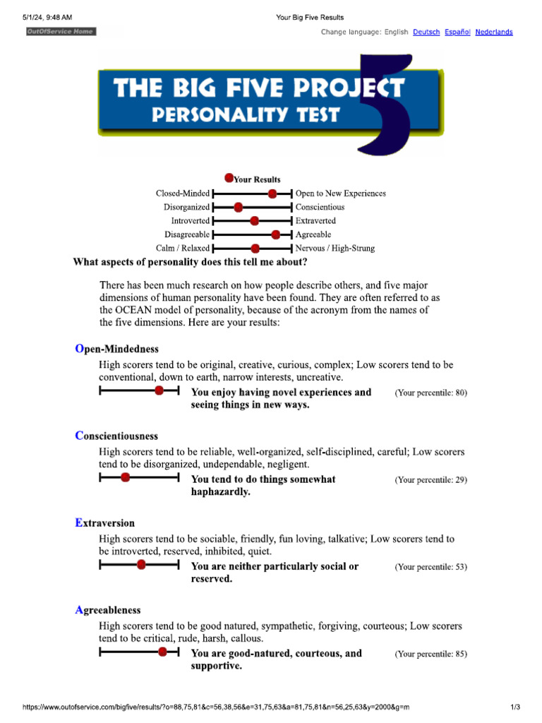 The Big Five Personality Test | PDF