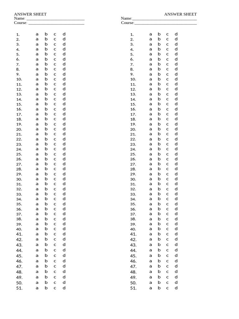 Answer Sheet Template for Courses | PDF