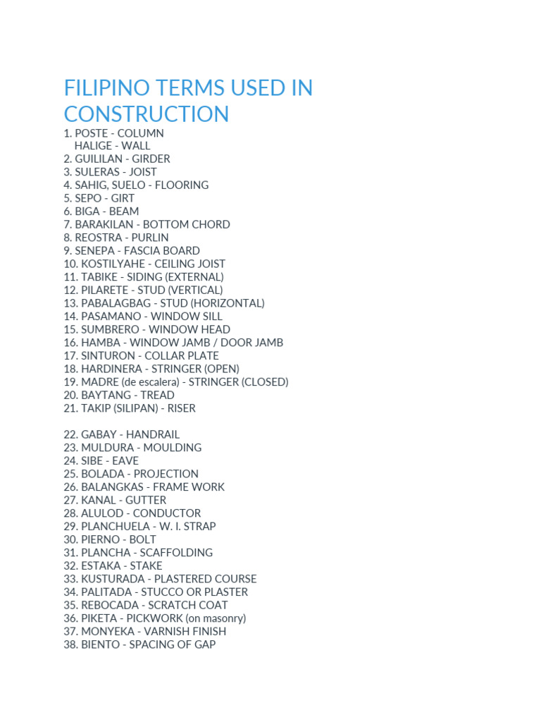 Filipino Construction Terminology Guide | PDF | Truss | Framing ...