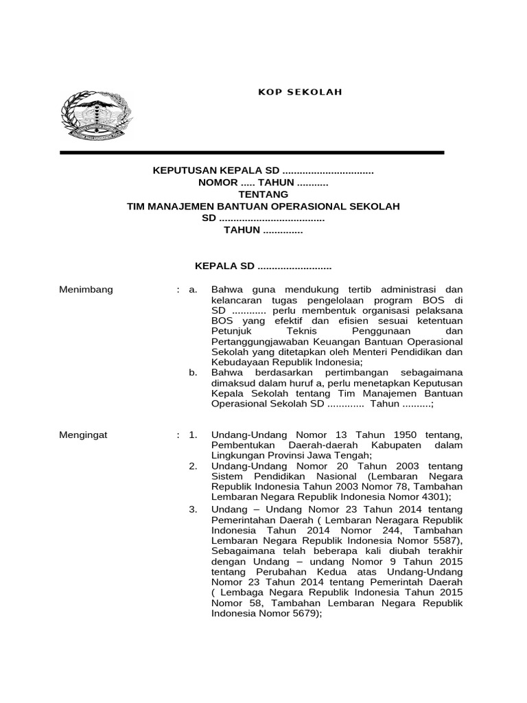 Contoh SK Tim Manajemen Bos Sekolah | PDF | Karier & Perkembangan