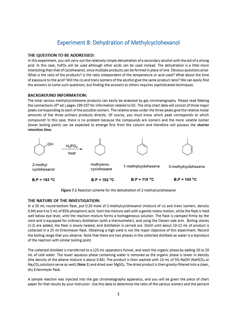 Exp-8-Dehydration of Methylcyclohexanol | PDF | Distillation | Chromatography
