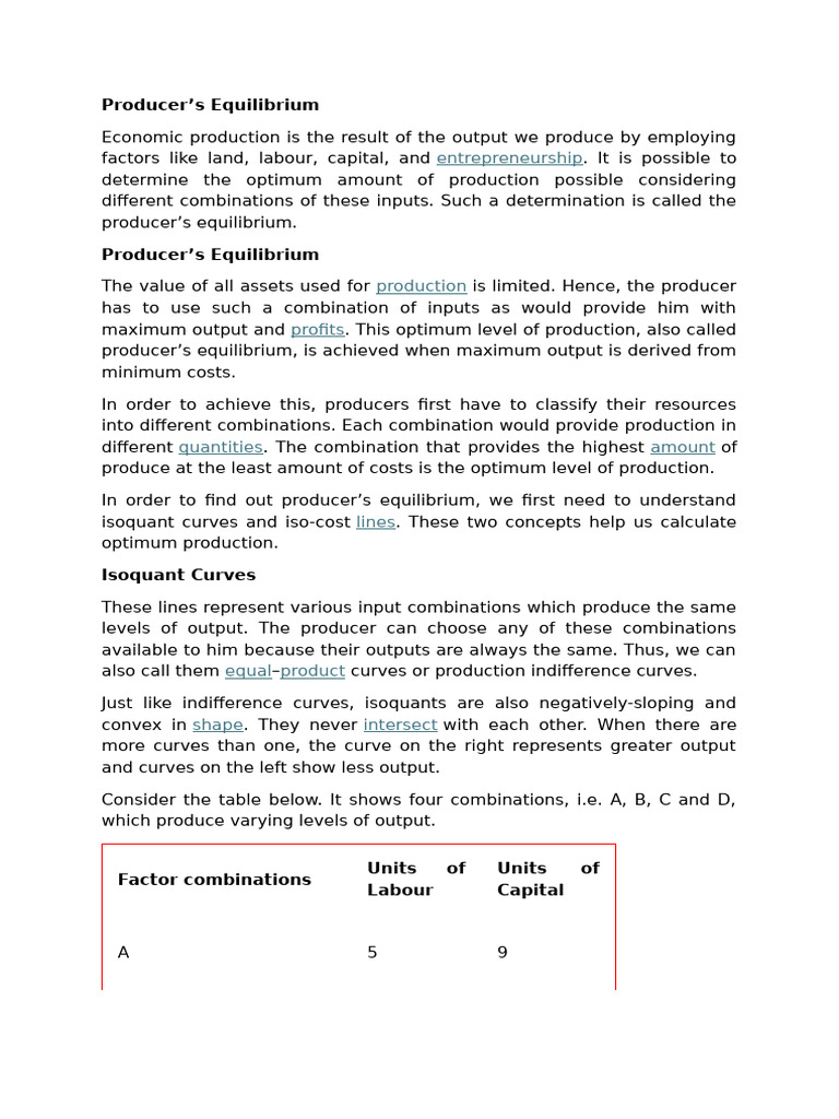 Producer's Equilibrium Explained | PDF | Economics | Business Economics