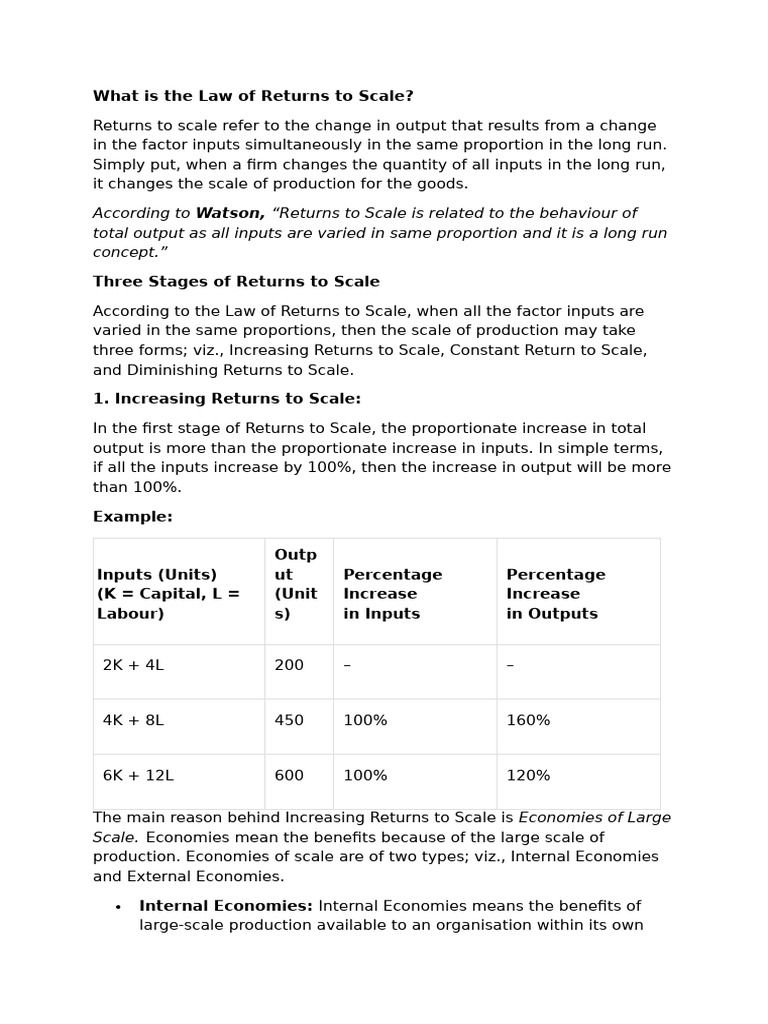 law of returns notes | PDF | Labour Economics | Economics
