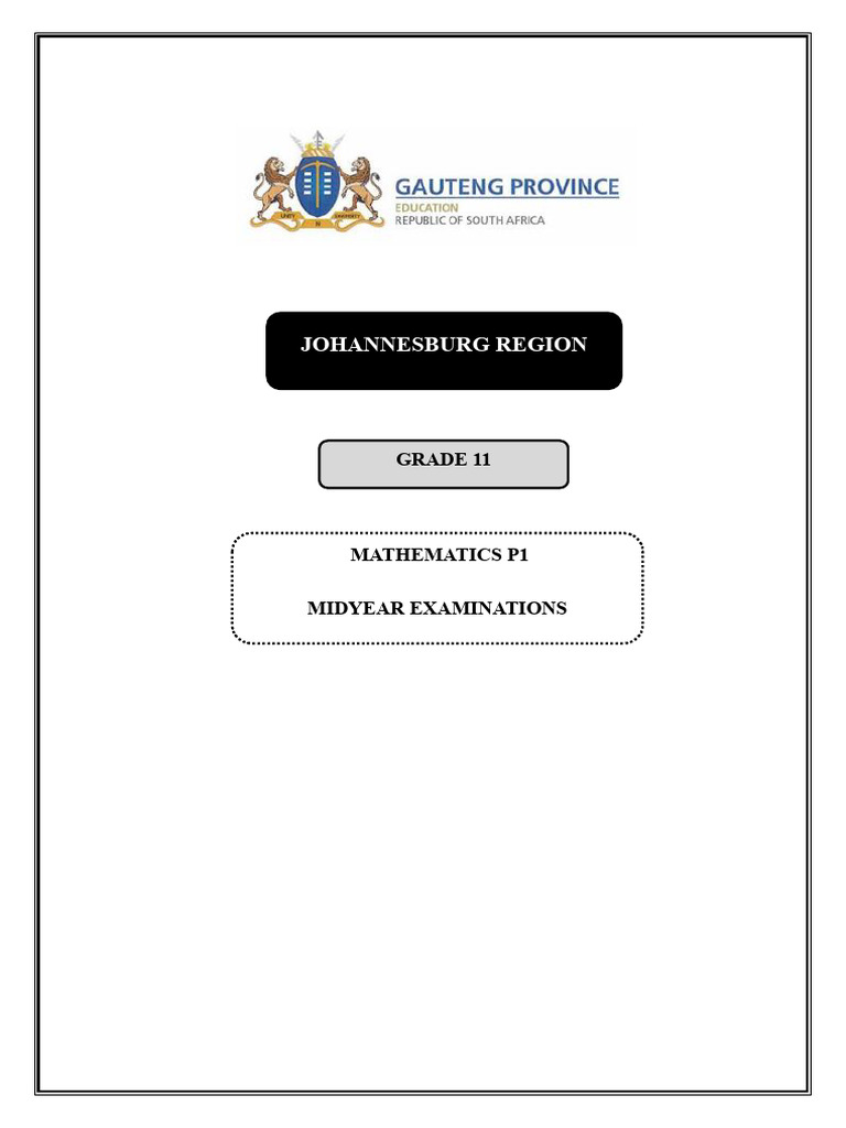 2023 Math Grade 11 June Paper 1 Johannesburg Region PLC Paper | PDF ...