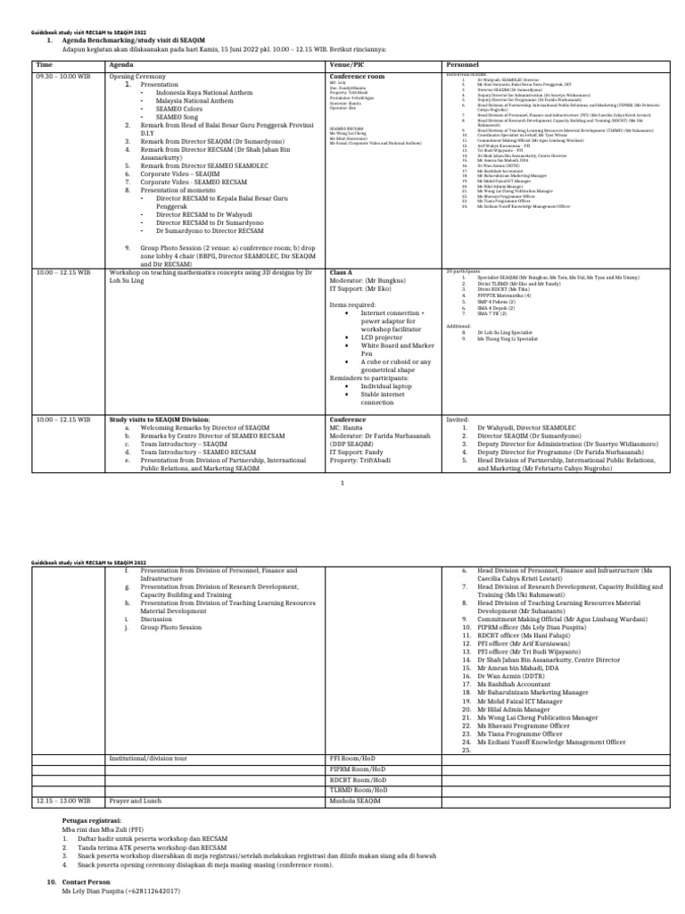 Guidebook Study Visit RECSAM To SEAQiM 2022 | PDF