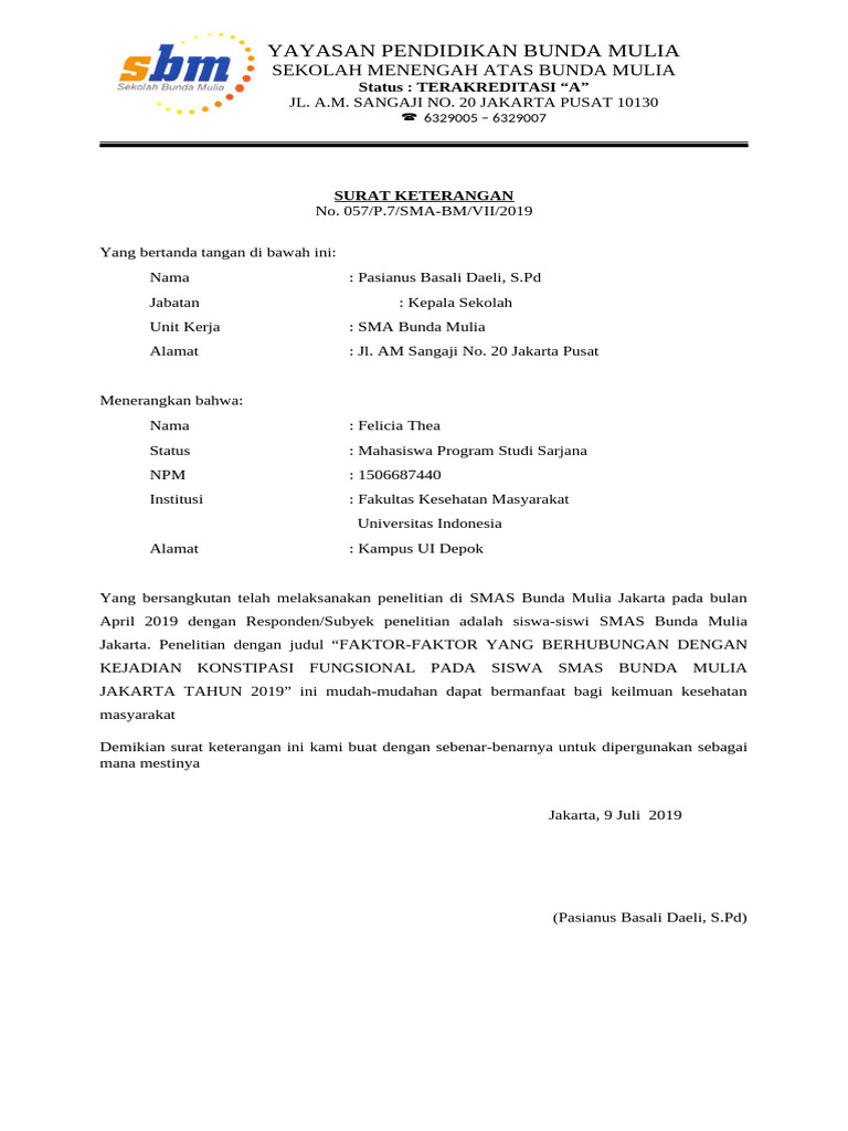 Surat Keterangan Penelitian Ui | PDF