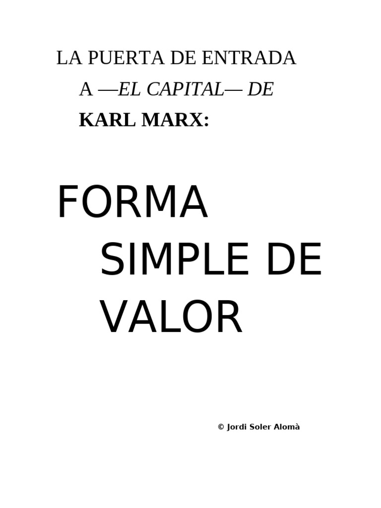Forma Simple de Valor Tarea 1 | PDF | Karl Marx