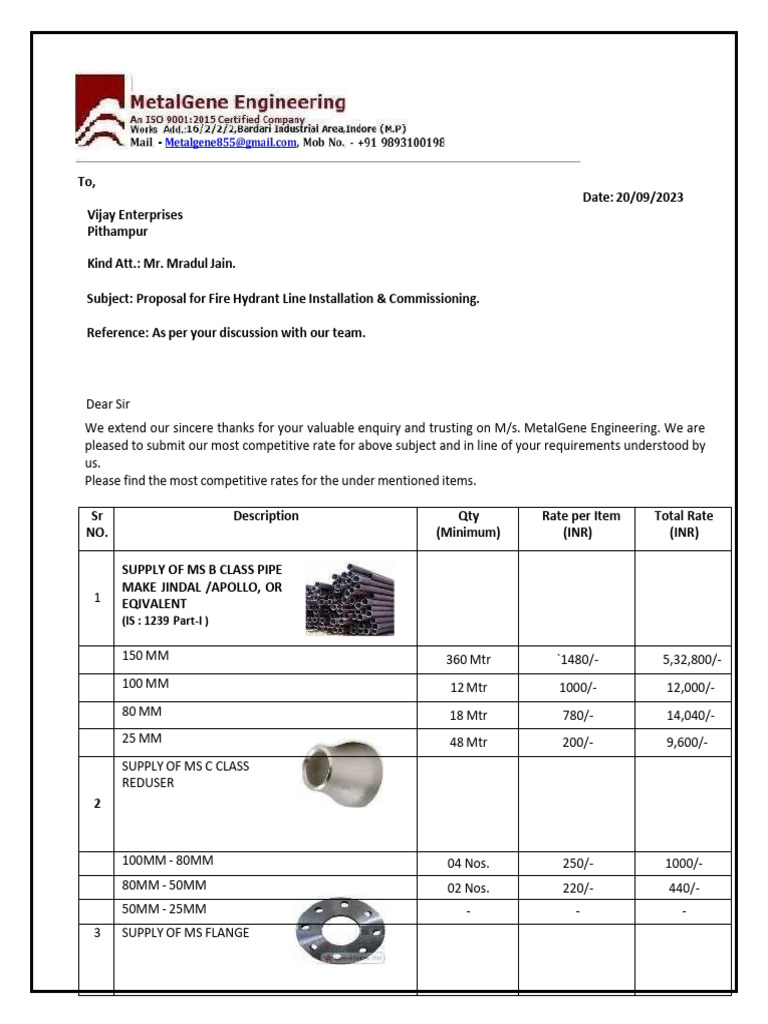 Fire Hydrant Installation Proposal | PDF | Pipe (Fluid Conveyance ...