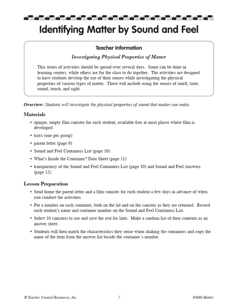 Identifying Matter by Sound and Feel | PDF | Senses