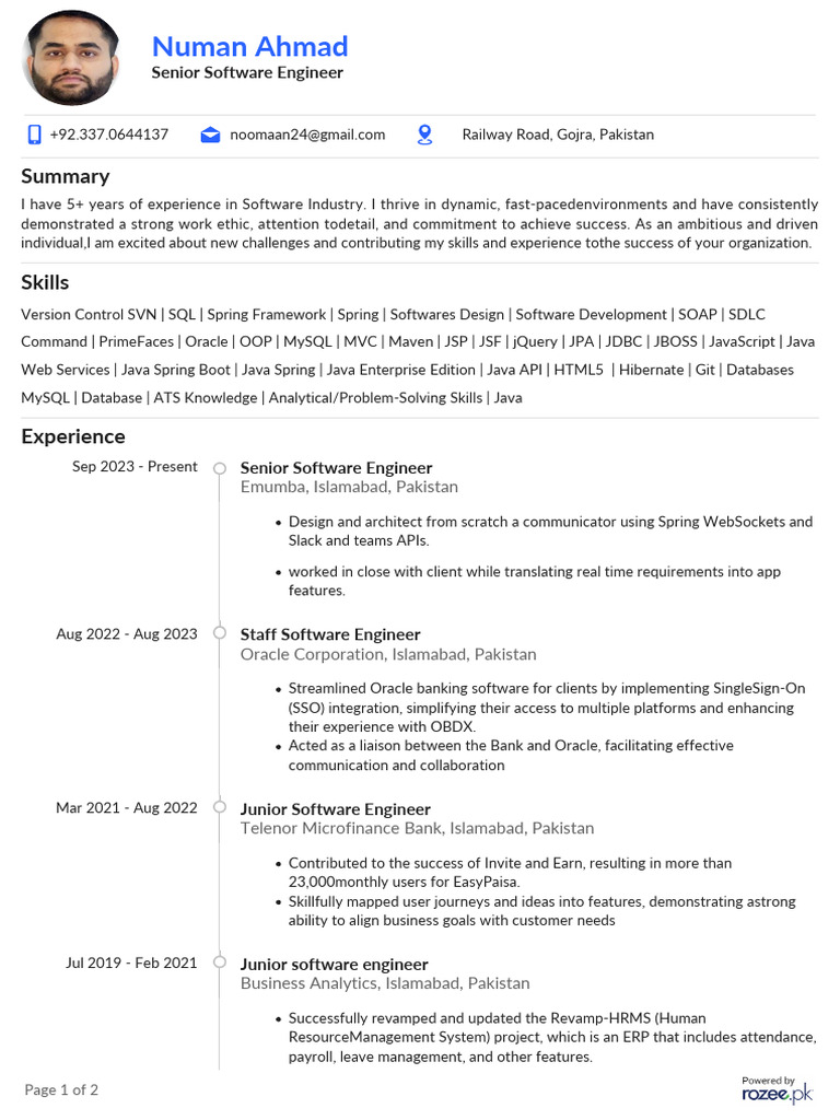 Rozee CV 186170644 8124258 Numan Ahmad | PDF | Java (Programming Language) | Application Software