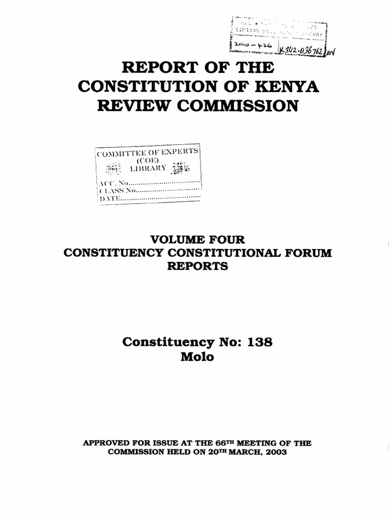 Molo Constituency Constitutional Report | PDF | Member Of Parliament ...