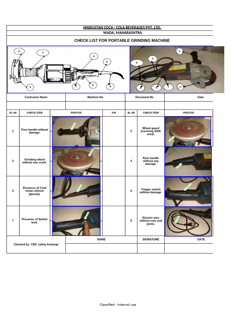 Grinding Machine Checklist | PDF