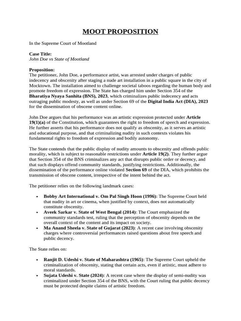 MOOT PROPOSITION Draft 3 | PDF | Obscenity | Human Rights