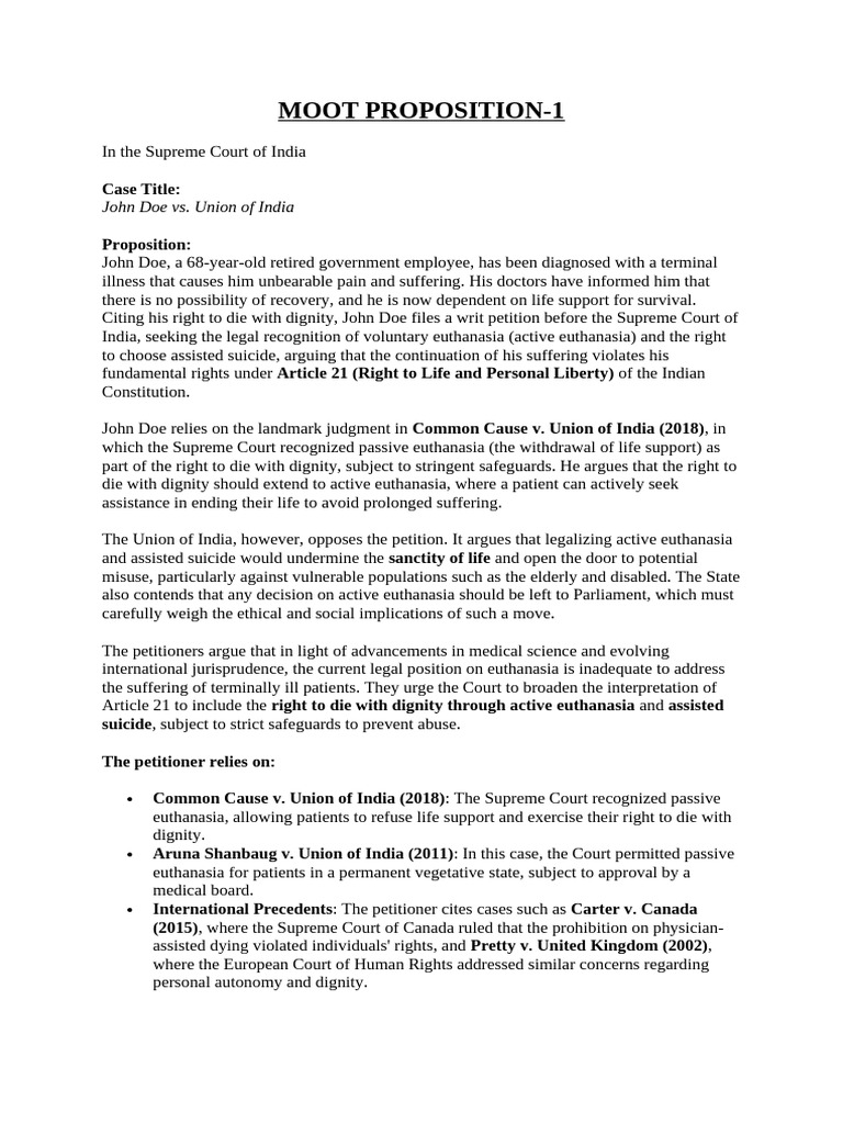 MOOT PROPOSITION On Right To Die With Dignity Draft 4 | PDF | Social ...
