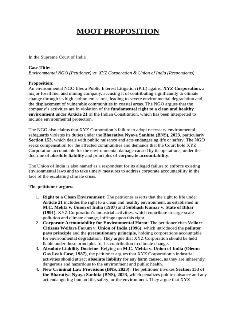 MOOT PROPOSITION On Climate Change Draft 5 | PDF | Environmental Law | Climate Change