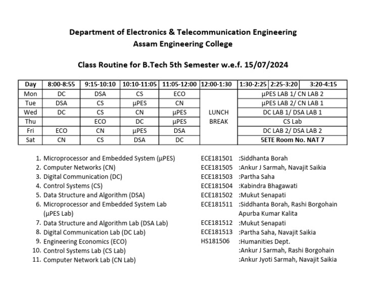 5ETE Class Routine 2024-25 Odd Semester | PDF