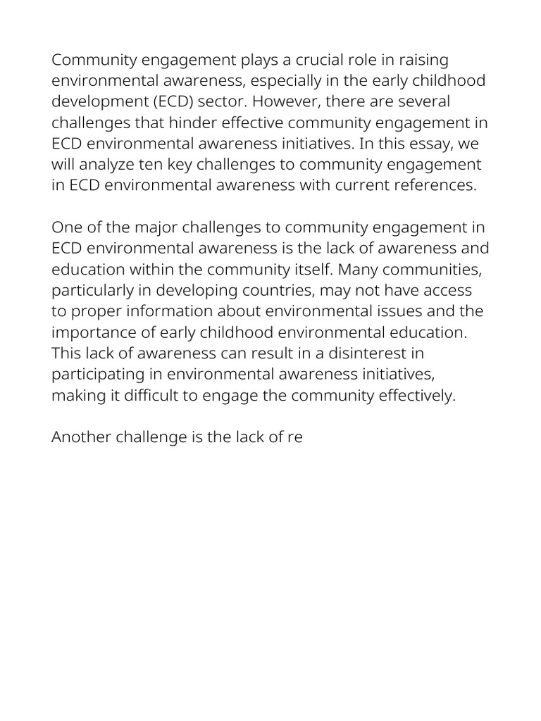Challenges To Community Engagement in ECD Environmental Awareness With ...