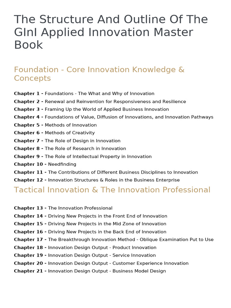 GInI - The Structure and Outline of The GInI Applied Innovation Master Book | PDF | Innovation ...