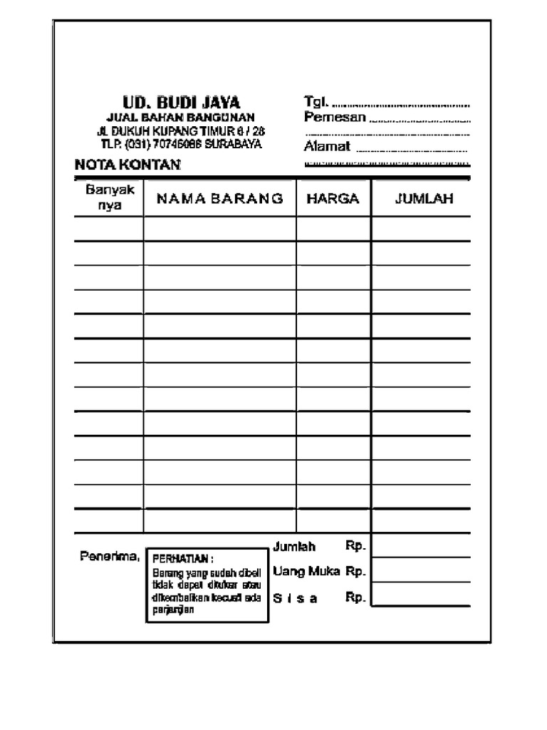 Nota Penjualan Toko Bangunan | PDF
