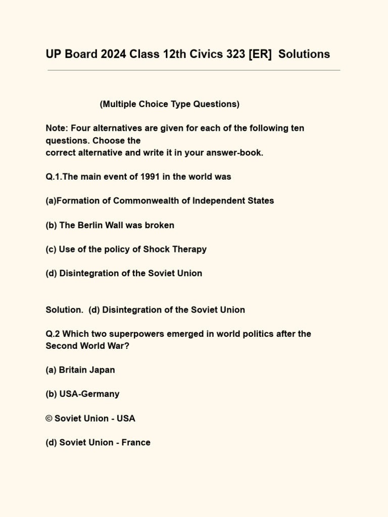 UP Board 2024 Class 12th Civics 323 ER Solutions | PDF | Detention ...