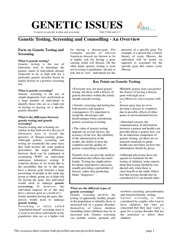 2.5.4_Genetic_screening | PDF | Genetic Testing | Genetic Counseling