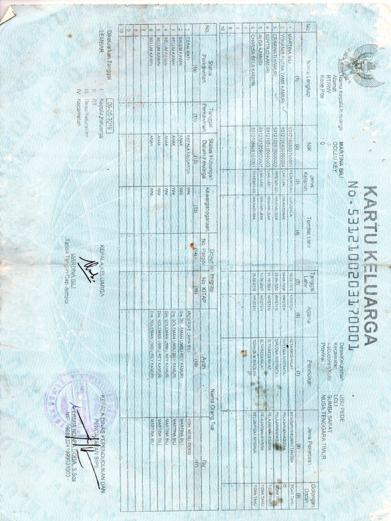 Contoh Kartu Keluarga | PDF