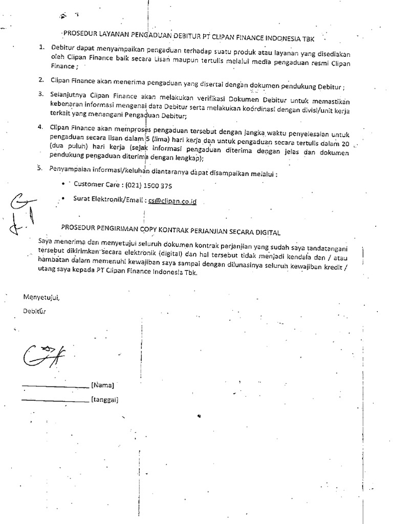 Lampiran Prosedur Layanan Debitur PT Clipan Finance Indonesia | PDF